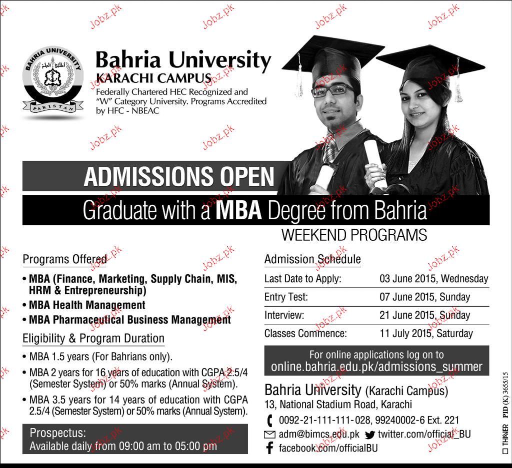 Bahria University Karachi Admission in MBA 2025 Government admissions MBA IT Lahore Sindh ...