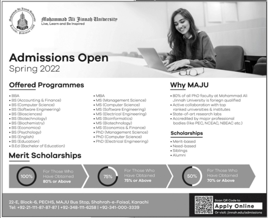 Muhammad Ali Jinnah University MAJU Karachi BS BBA MS MA PhD Admissions 2022 2024 Government ...