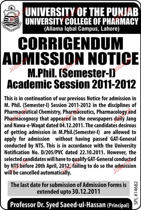 Admission Open in University of The Punjab 2024 Government admissions ...