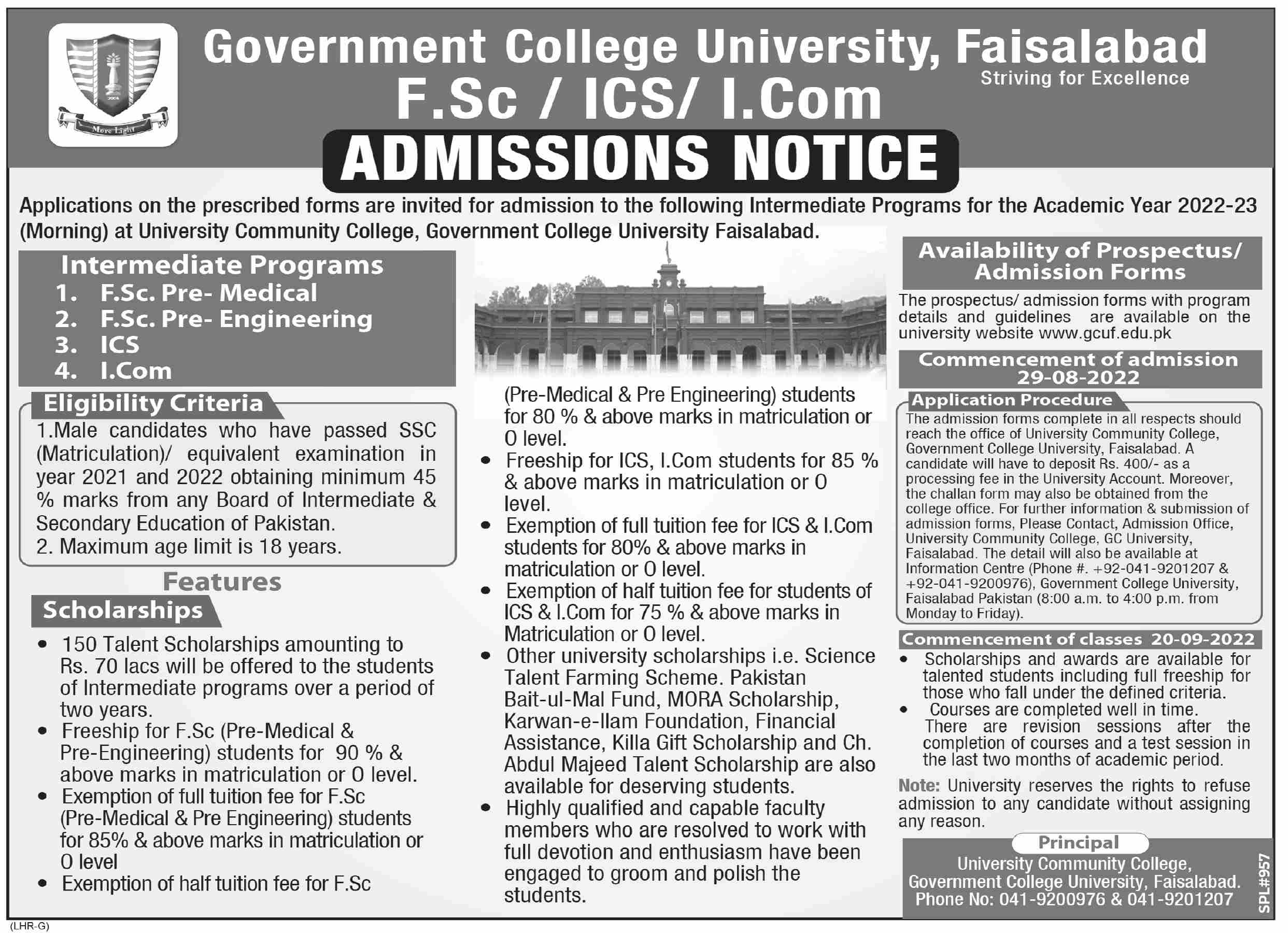 Government College University Faisalabad Intermediate Admission 2022 23 2024 Government ...