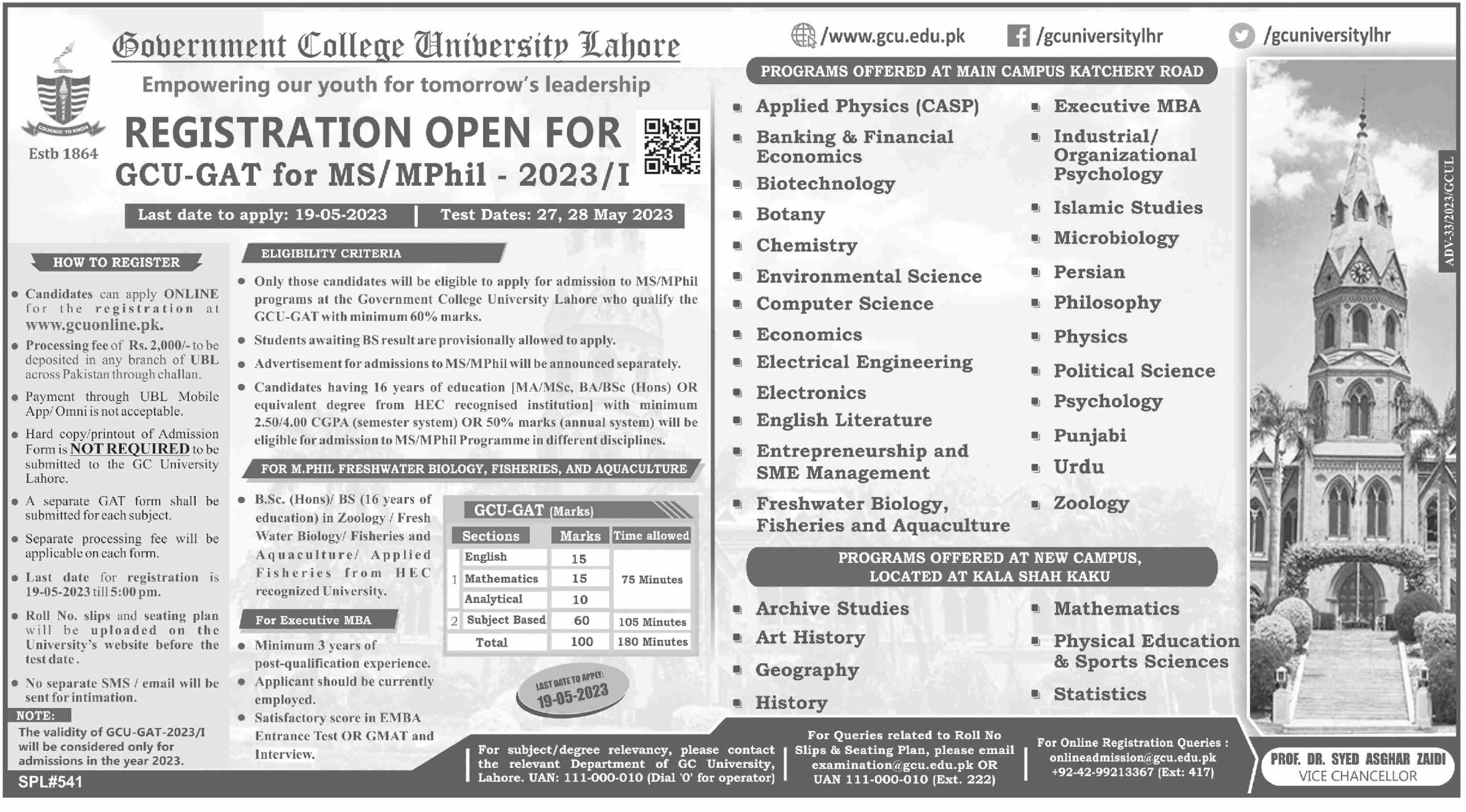 MS and MPhil Program admissions at Government College University Lahore ...