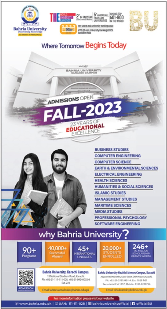 Bachelor and Master Program admissions at Bahria University Karachi 2025 Government admissions ...