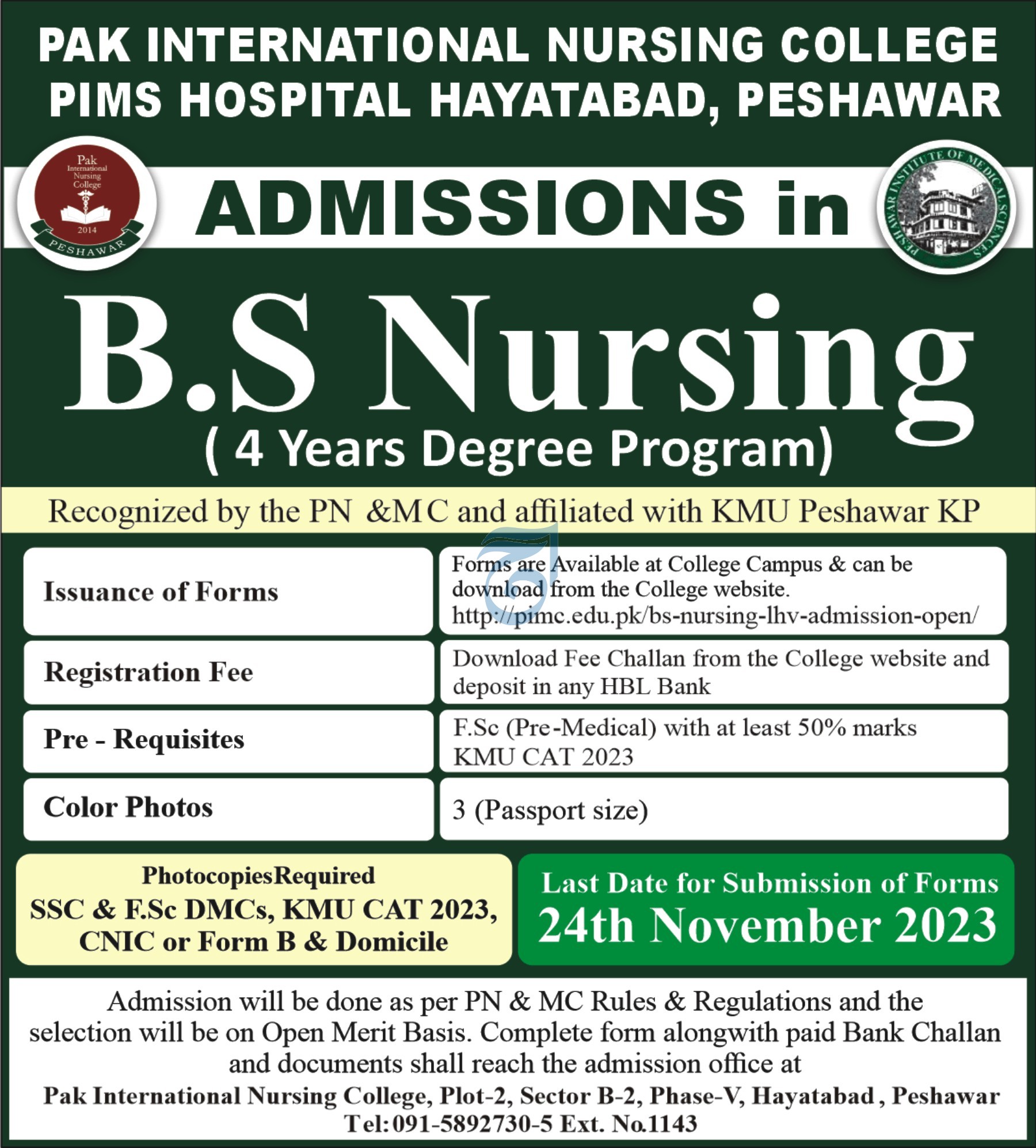 Pak International Nursing College BS Nursing Admissions 2023 2025 Government admissions Medical ...