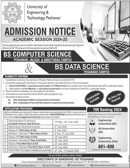 Bachelor Program admissions at University of Engineering and Technology ...