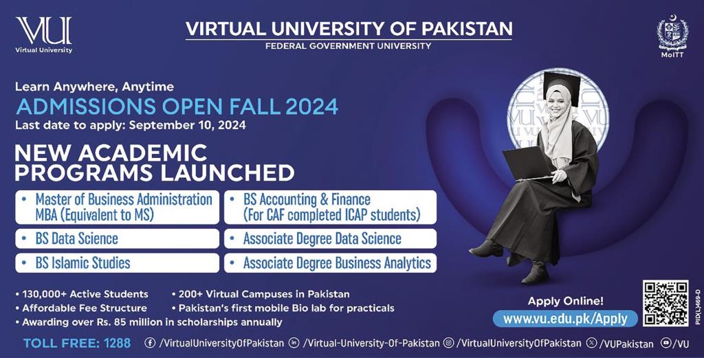 Virtual University of Pakistan VU Admissions 2024 for BS Programs 2025 ...