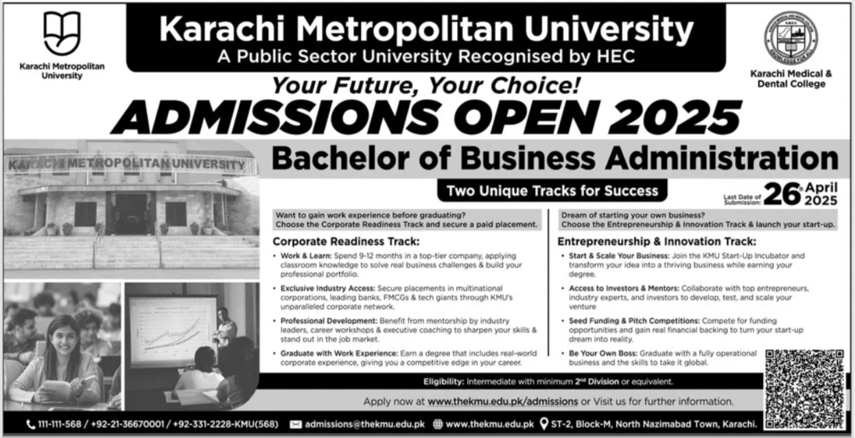 Bachelor in Business Administration Admission 2025 in Karachi Medical college 2025 Private ...