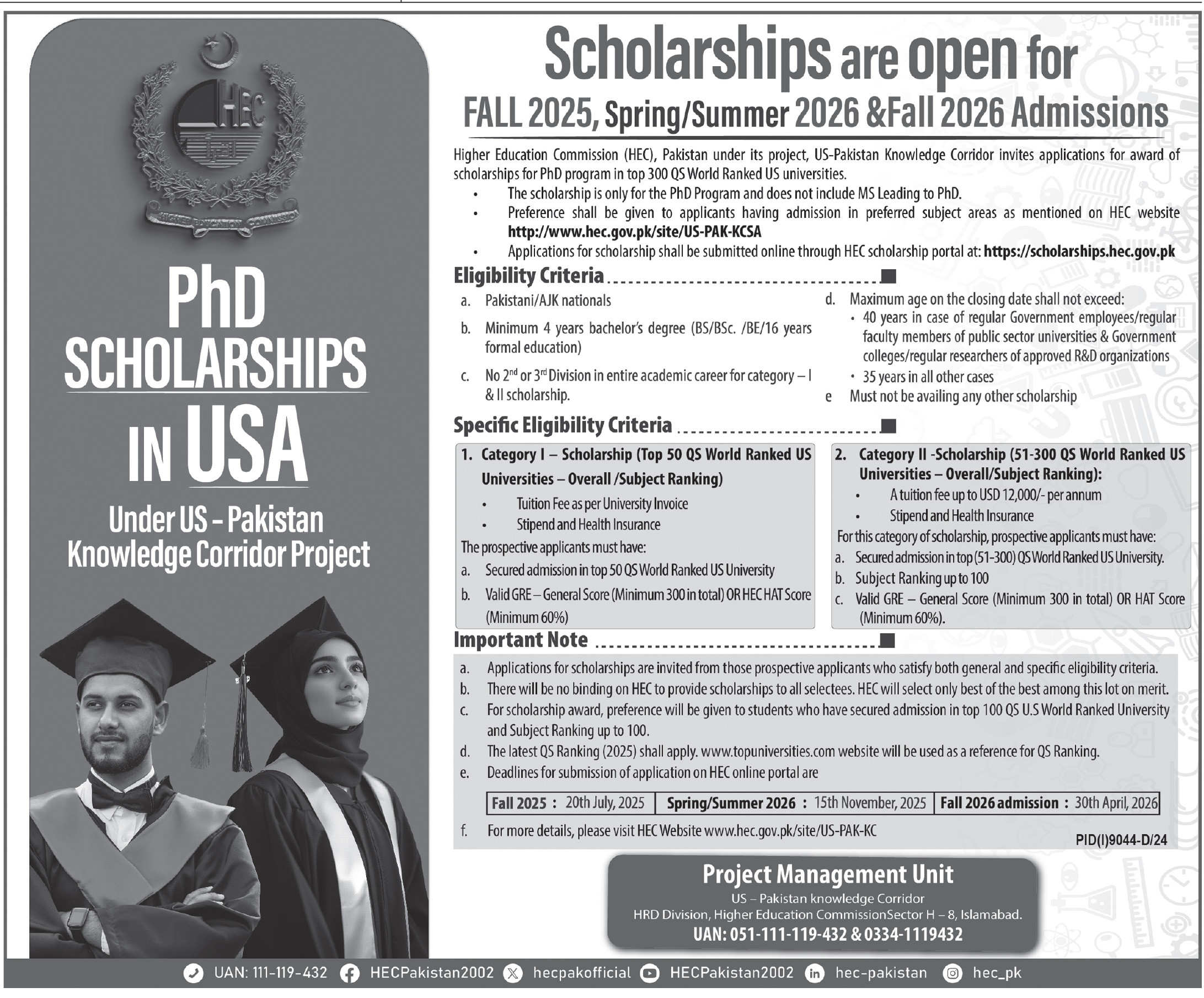PHD Scholarships Admissions 2025 open in USA 2025 Government admissions University Science ...