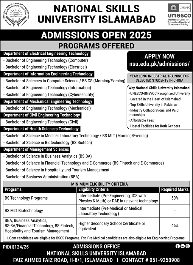 BS Electric Engineering Admissions 2025 open in NSU 2025 Government ...