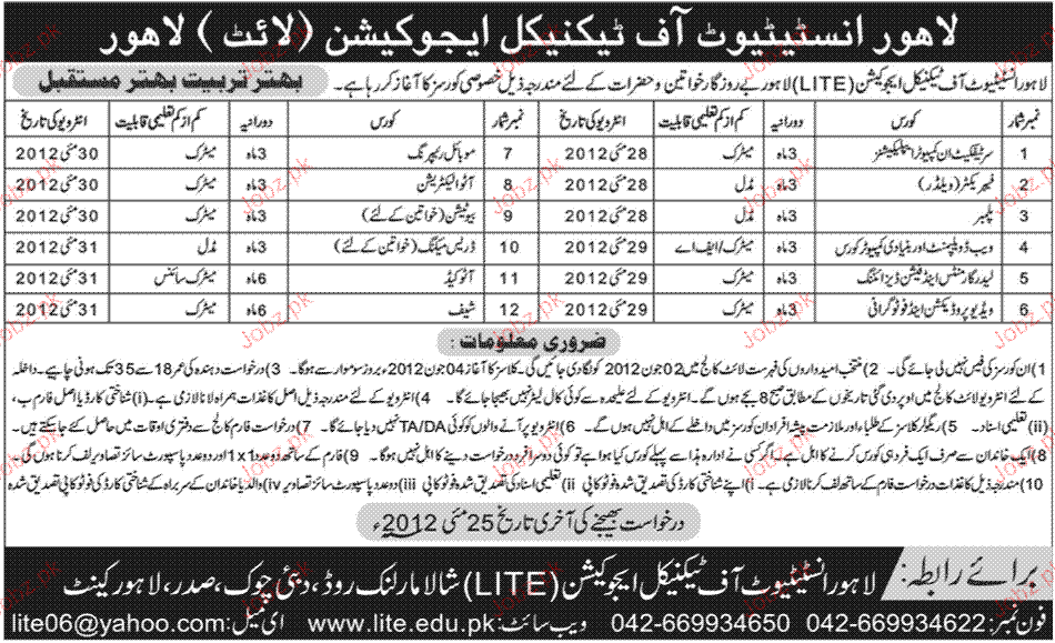Admission in Computer Courses in Lahore Institute of Techn 2025 ...