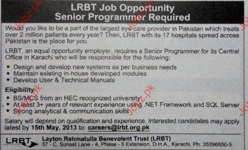 Senior Programmer required at karachi 2025 Job Advertisement Pakistan