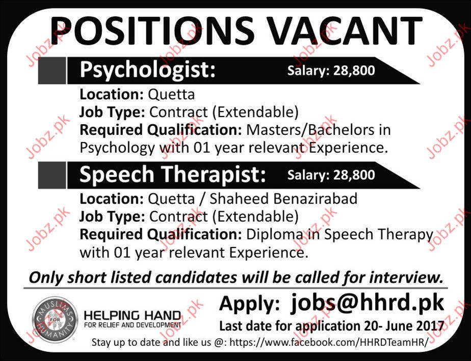 Psychologist and Speech Therapist wanted 2025 Job Advertisement Pakistan