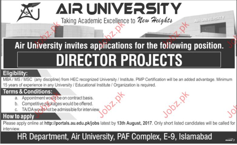 Director project In Air University 2025 Job Advertisement Pakistan