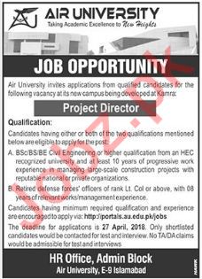 Air University AU Islamabad Jobs 2018 for Project Director 2024 Job ...