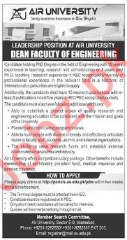 Dean for Air University 2025 Job Advertisement Pakistan
