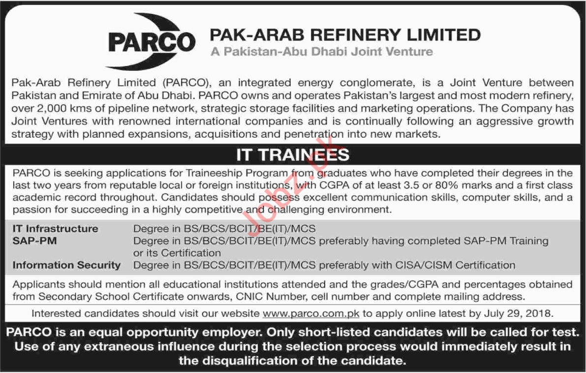 PARCO Pak Arab Refinery Limited Karachi Jobs 2018 2025 Job ...