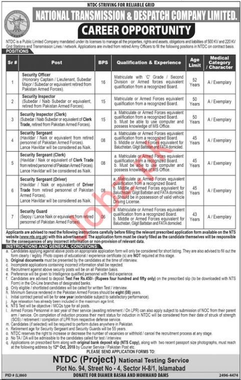 National Transmission & Despatch Company NTDC Jobs Via NTS 2025 Job Advertisement Pakistan