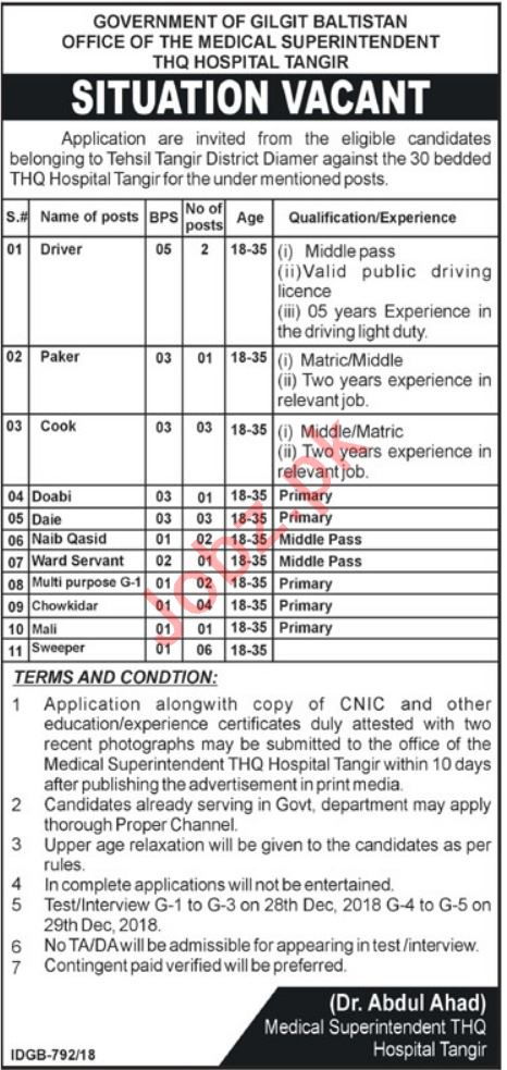 Tehsil Headquarter Hospital THQ Tangir Driver Jobs 2025 Job Advertisement Pakistan