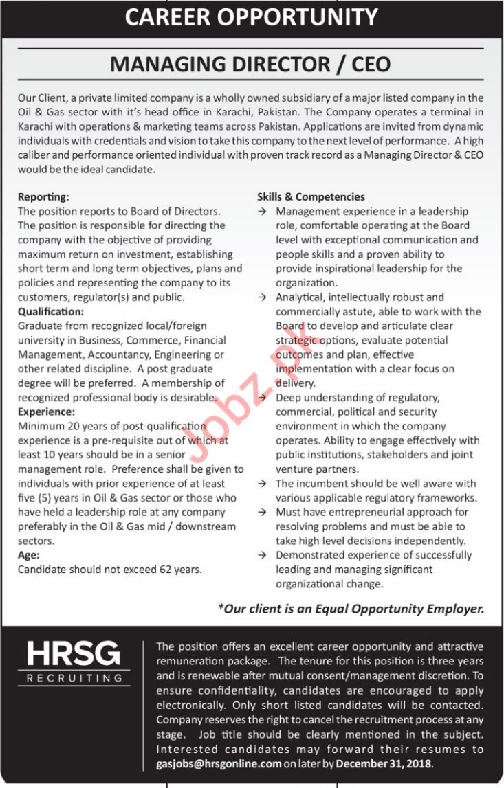 Managing Director / Chief Executive Officer CEO Job 2019 2025 Job Advertisement Pakistan