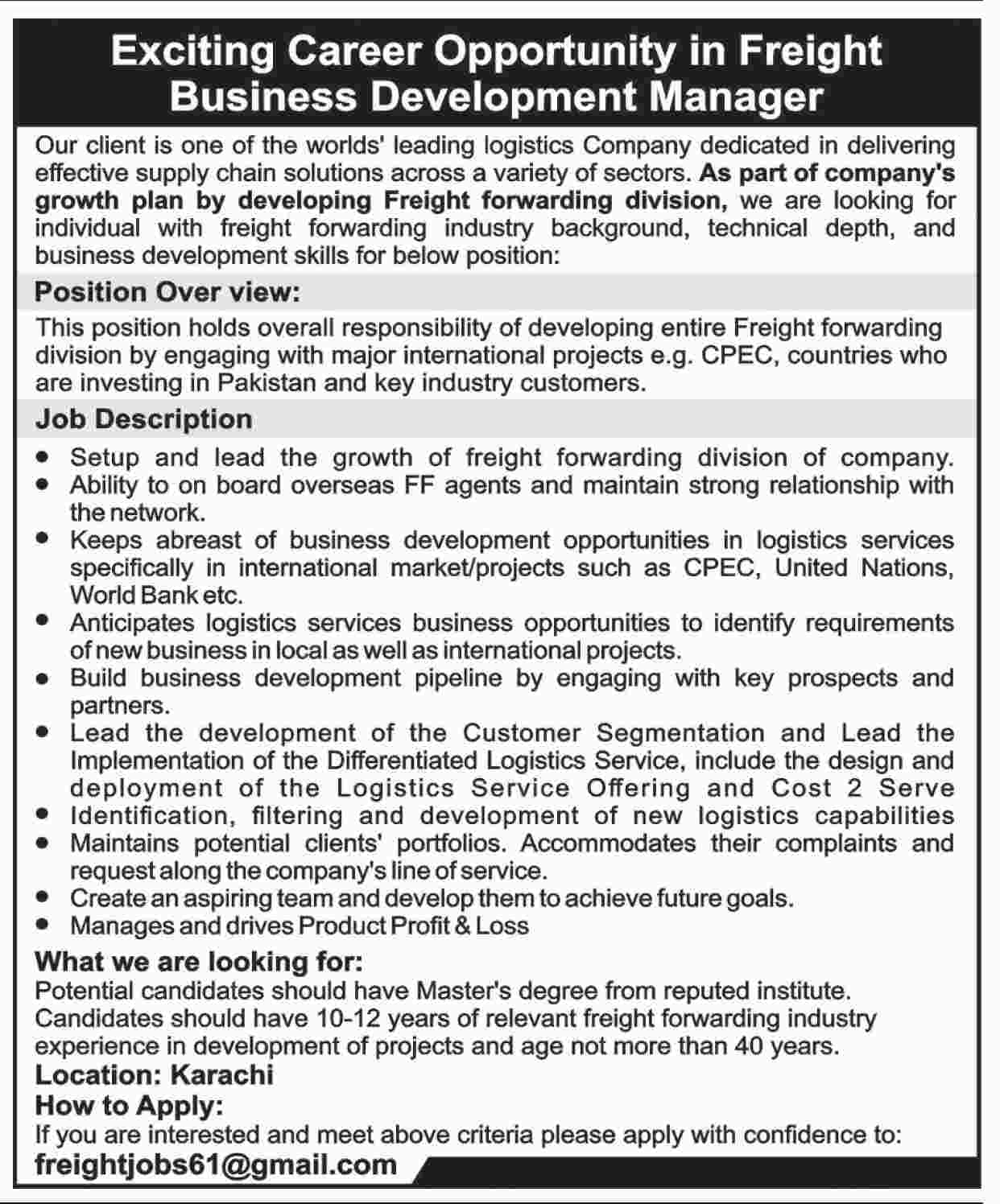 Business Development Manager Jobs in Private Company 2025 Job Advertisement Pakistan