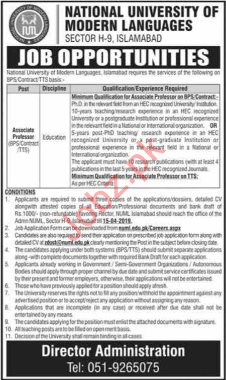 NUML National University of Modern Languages Jobs 2019 2025 Job ...