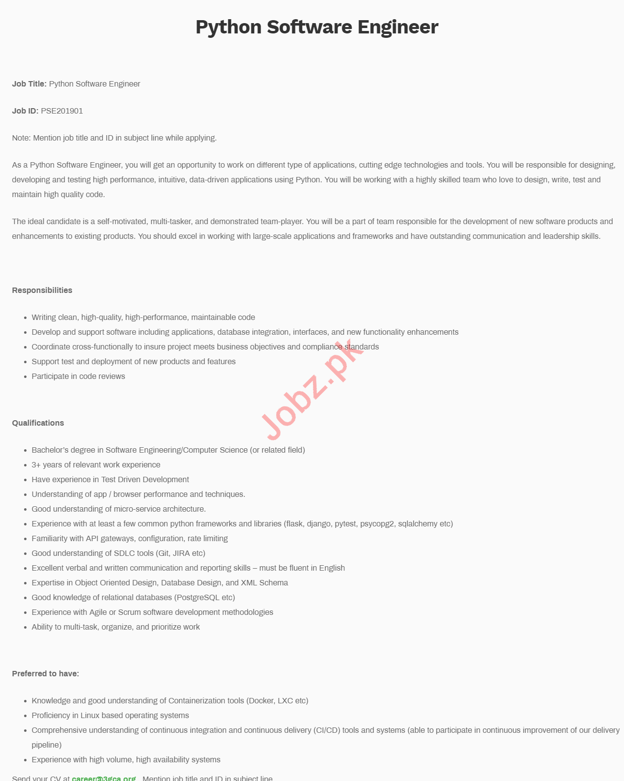 Python Software Engineer Job 2019 in Islamabad 2022 Job Advertisement ...