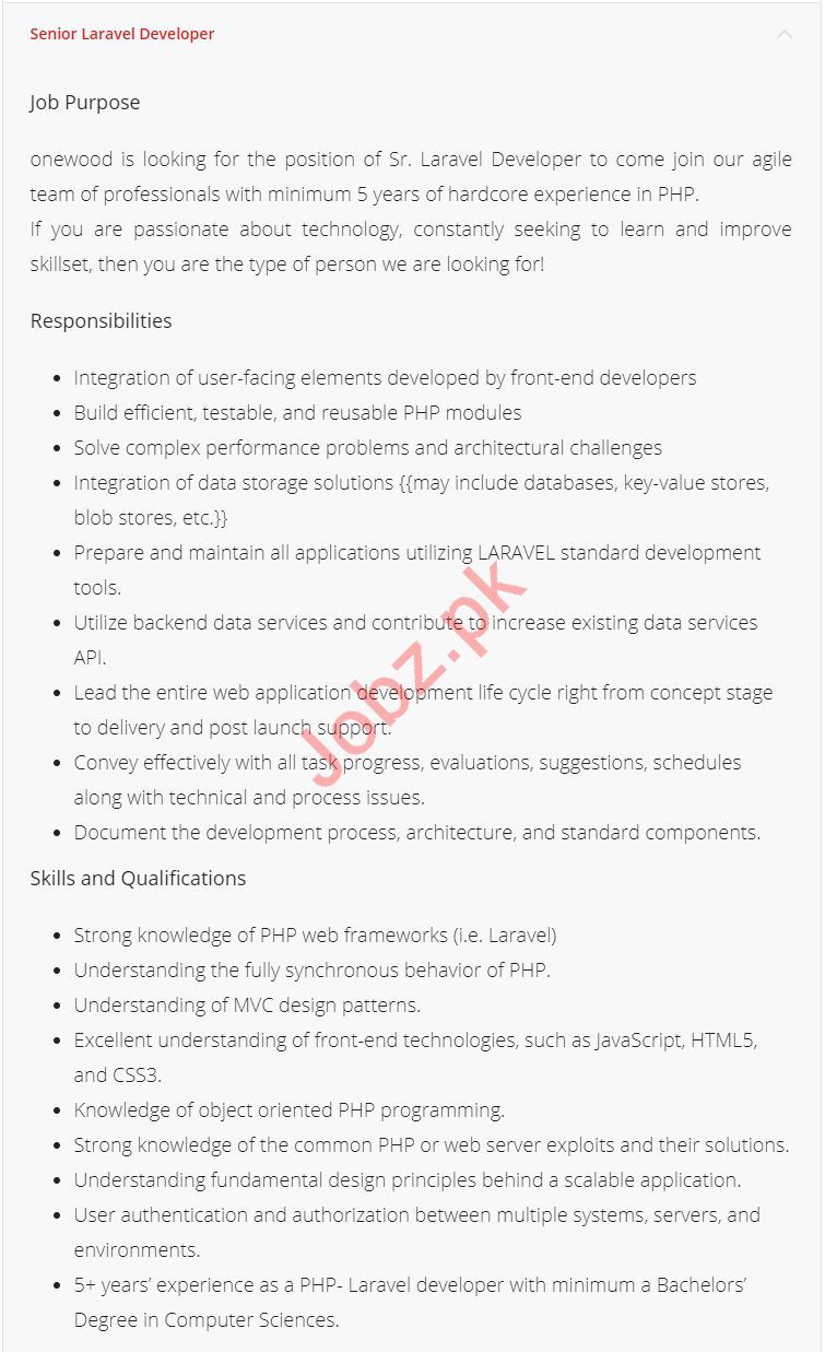 Laravel Developer Jobs 2019 in Lahore 2025 Job Advertisement Pakistan