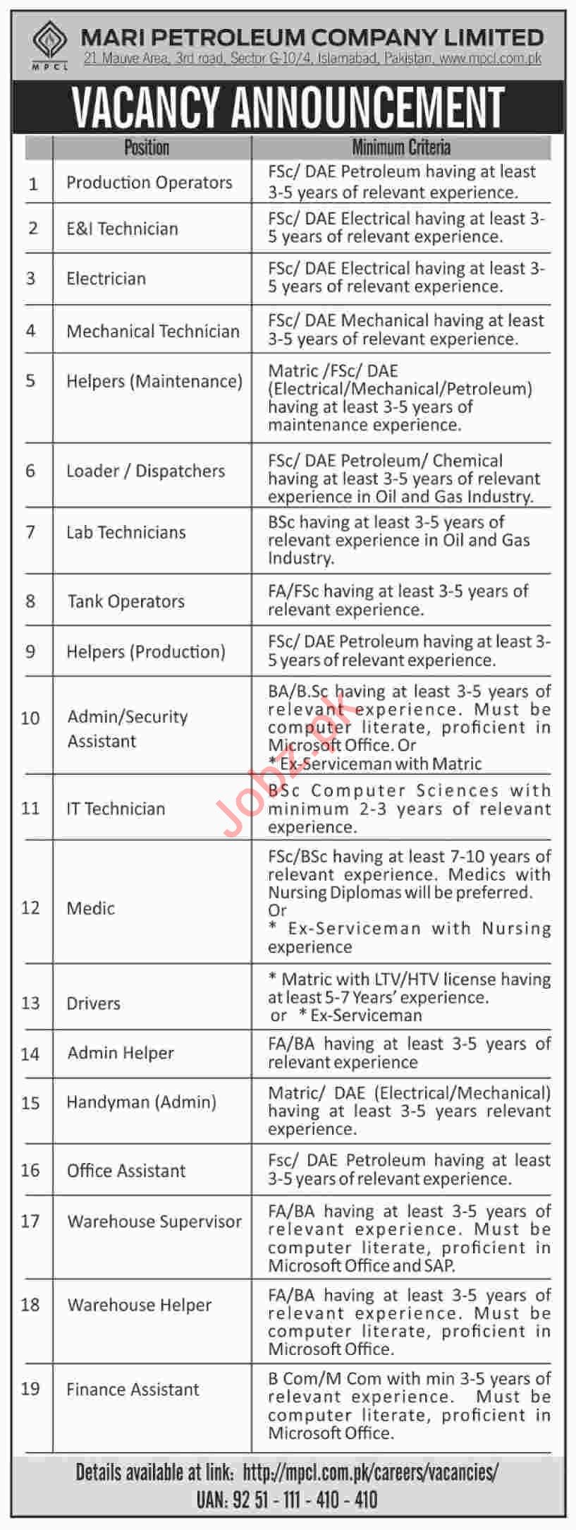 Mari Petroleum Company Limited Management Jobs 2019 2025 Job Advertisement Pakistan