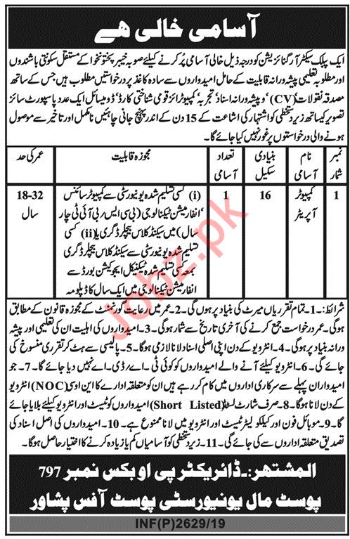 Computer Operator Job 2019 in Peshawar KPK 2024 Job Advertisement Pakistan