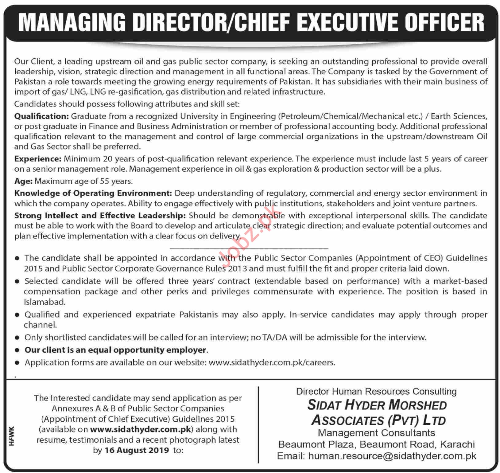 Managing Director & Chief Executive Officer CEO Jobs 2019 2025 Job Advertisement Pakistan