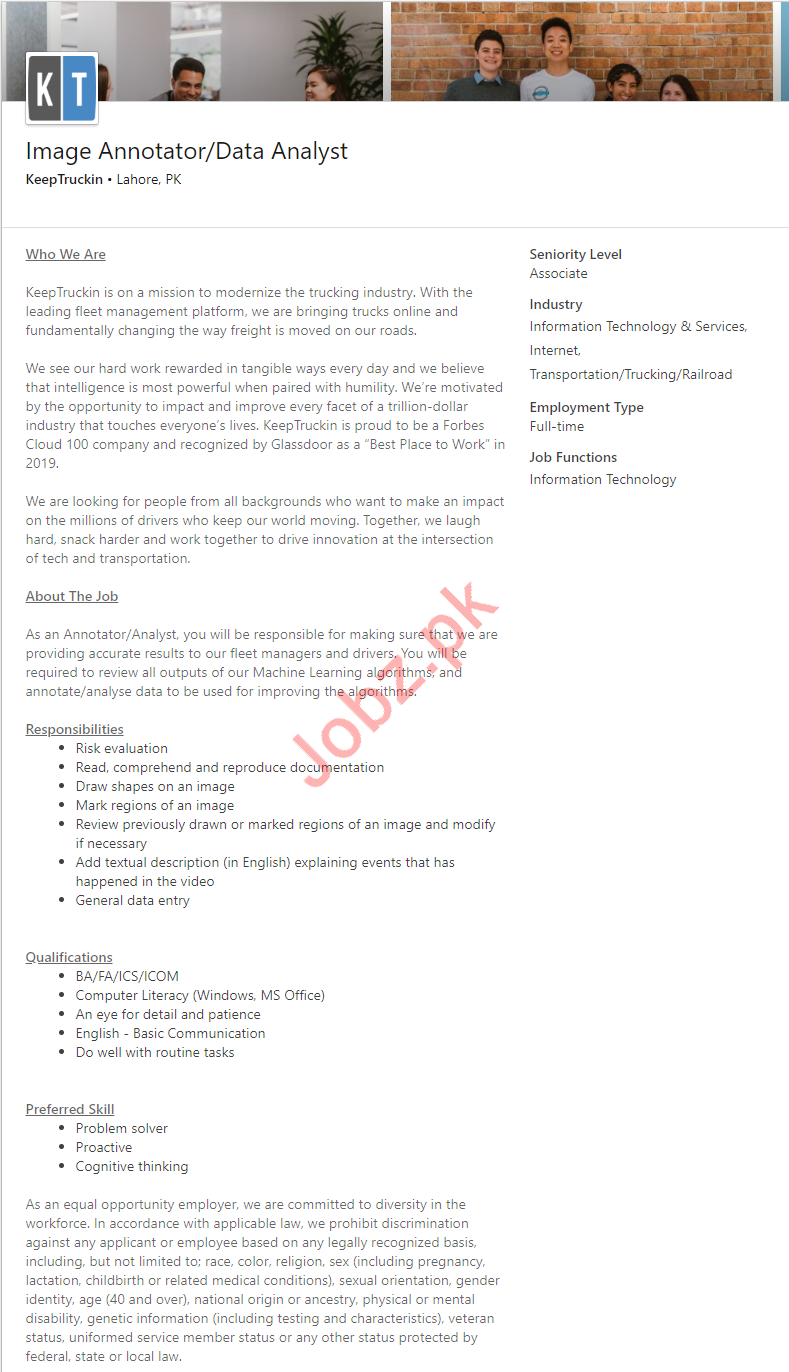 Image Annotator Data Analyst Jobs in Lahore 2025 Job Advertisement Pakistan