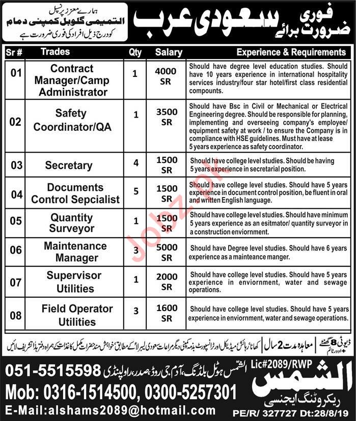 Al shams Recruiting Agency Saudi Arabia Jobs 2025 Job Advertisement ...