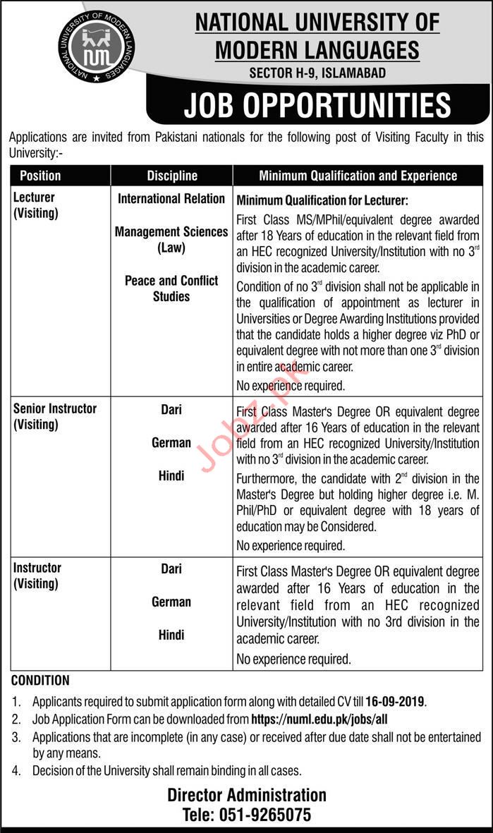 National University of Modern Languages NUML Jobs 2019 2025 Job ...