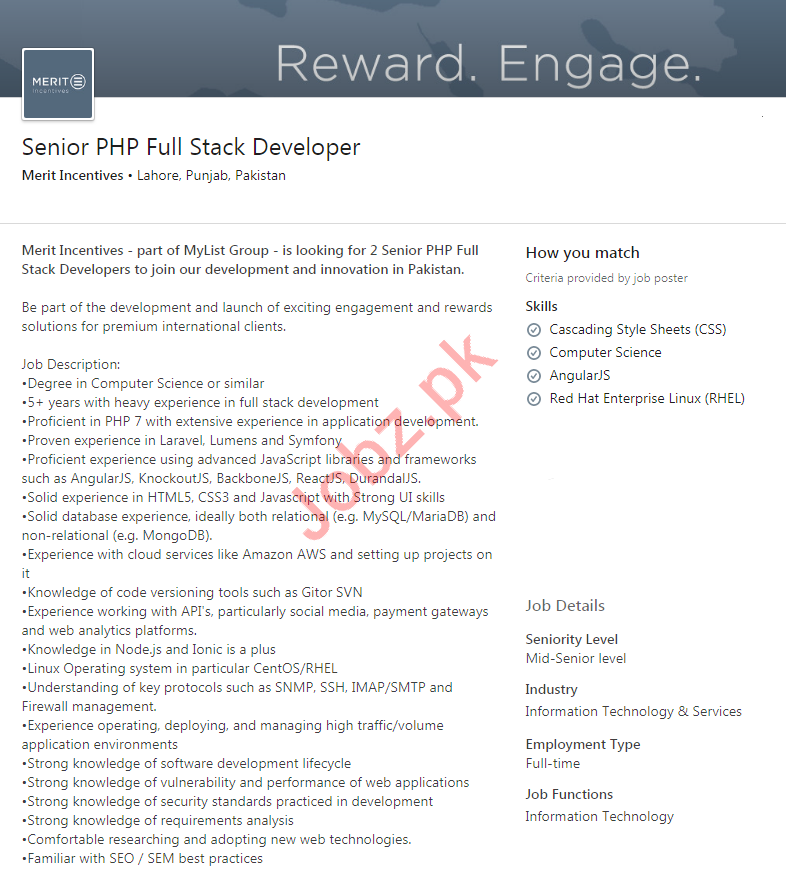 PHP Full Stack Developer Jobs in Merit Incentices 2025 Job ...