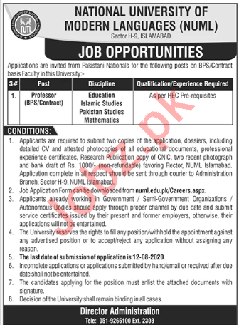 National University of Modern Languages NUML Professor Jobs 2024 Job ...
