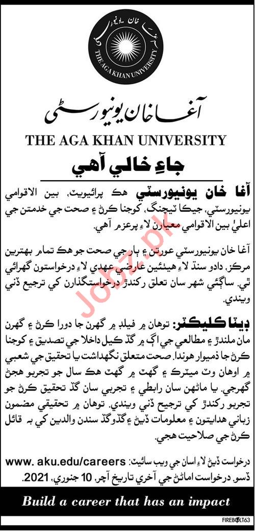 The Aga Khan University AKU Karachi Jobs 2021 Data Collector 2024 Job Advertisement Pakistan