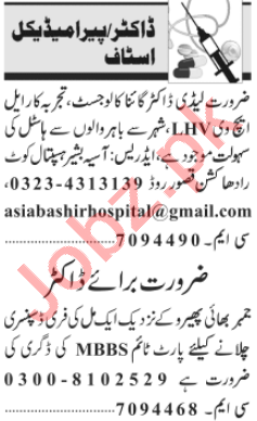 Medical Officer & Lady Doctor Jobs 2021 in Lahore 2025 Job Advertisement Pakistan