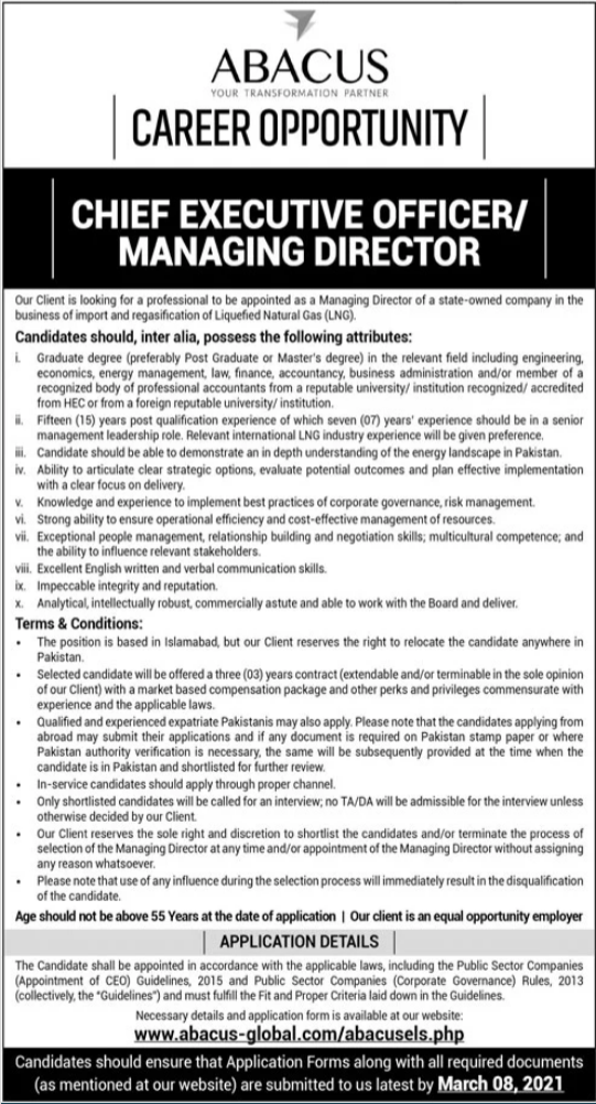 Chief Executive Officer CEO Jobs 2021 in Islamabad 2025 Job Advertisement Pakistan