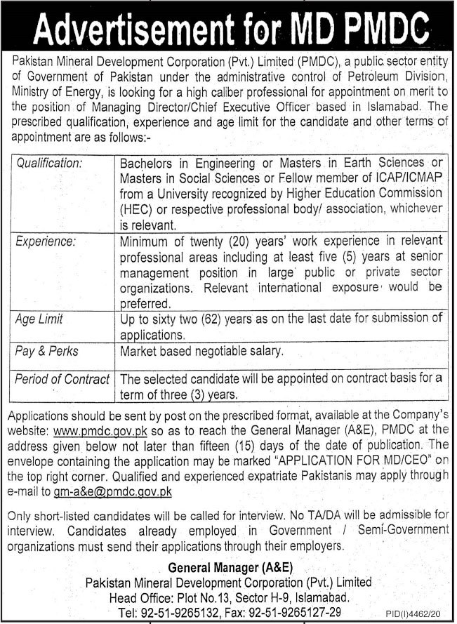 Managing Director & Chief Executive Officer CEO Jobs 2021 2024 Job Advertisement Pakistan