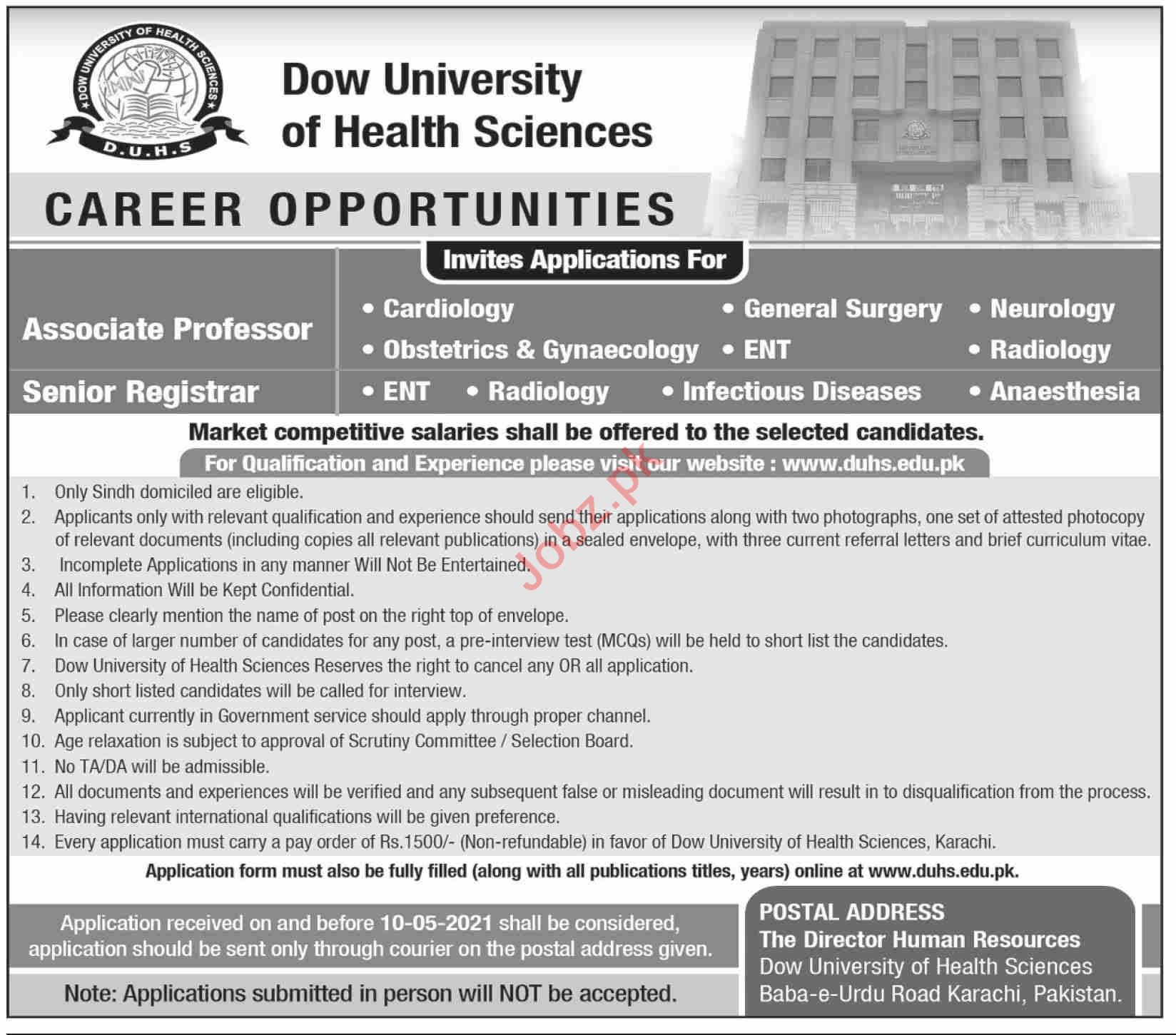 Dow University of Health Sciences DUHS Karachi Jobs 2021 2025 Job Advertisement Pakistan