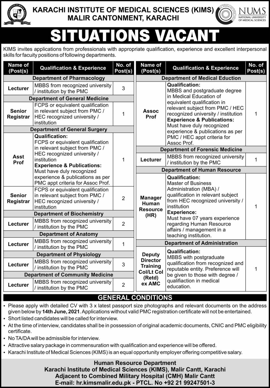 Karachi Institute of Medical Sciences KIMS Jobs 2021 2025 Job Advertisement Pakistan