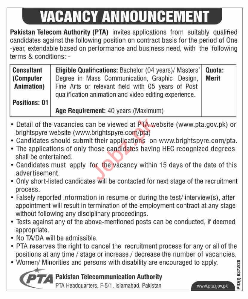Pakistan Telecommunication Authority PTA Islamabad Jobs 2021 2024 Job Advertisement Pakistan