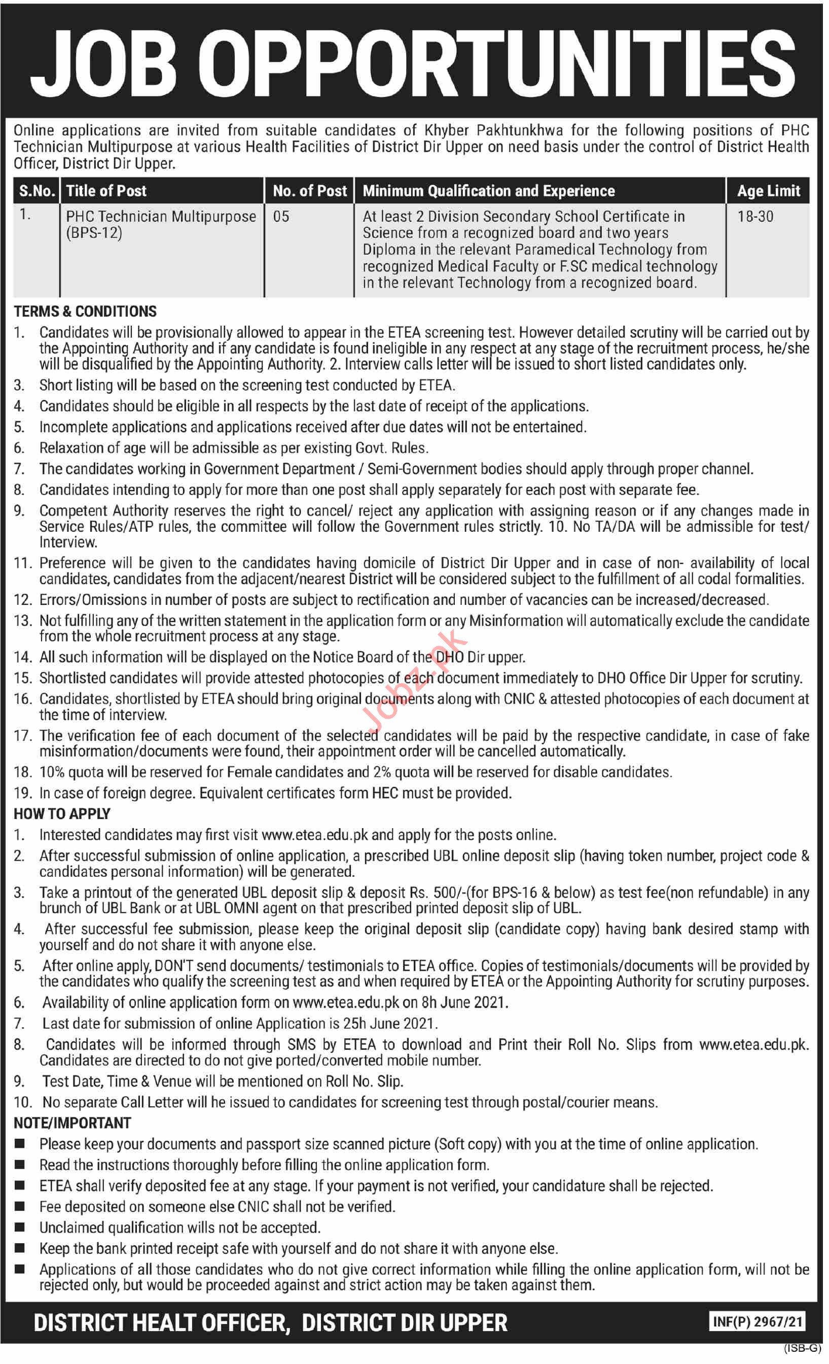 District Headquarter Hospital DHQ Dir Upper Jobs 2021 2024 Job Advertisement Pakistan