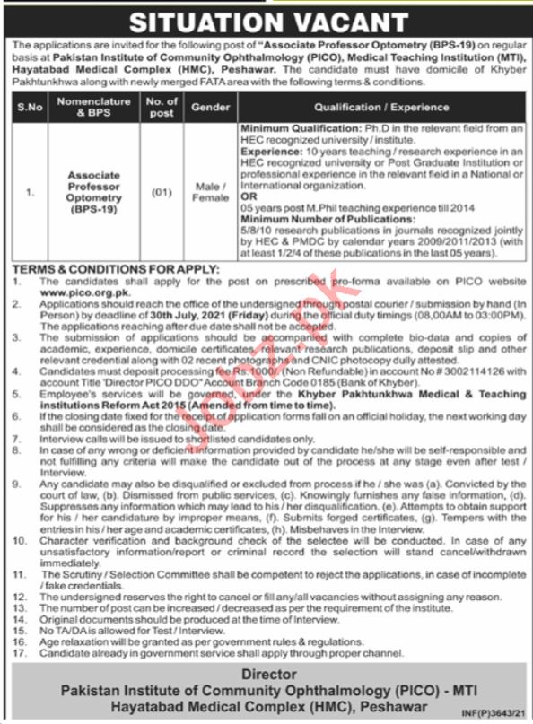 Pakistan Institute Of Community Ophthalmology PICO Jobs 2021 2025 Job ...
