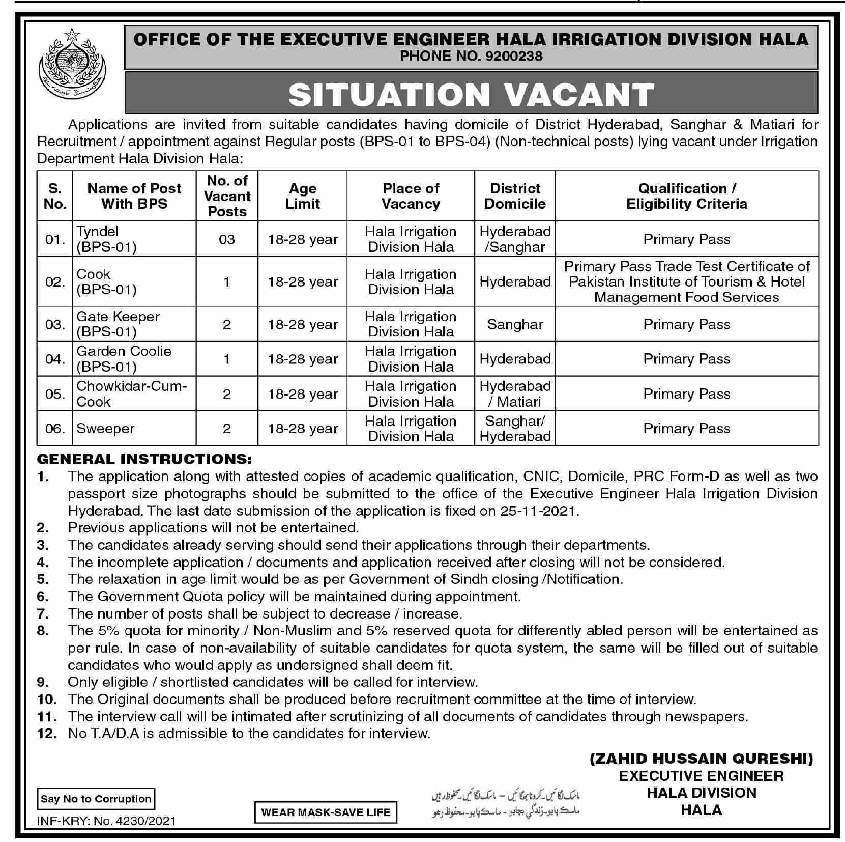 Hala Irrigation Division Hala Jobs 2021 for Tyndel & Cook 2025 Job Advertisement Pakistan