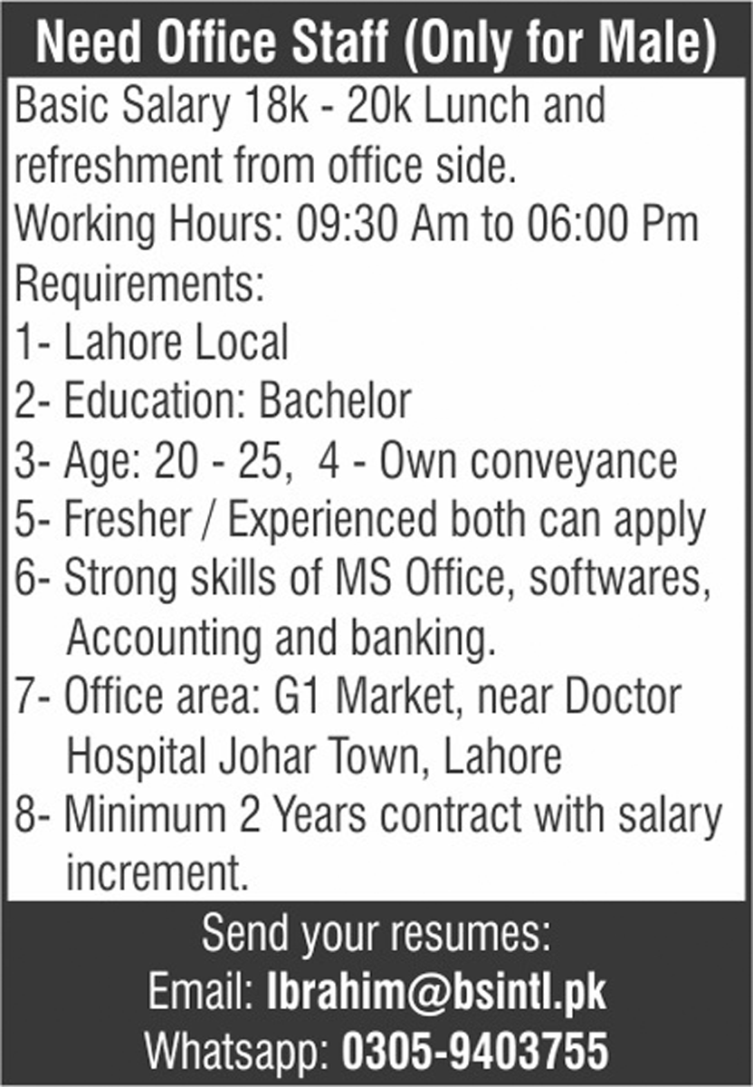 Office Staff Jobs in Lahore 2025 Job Advertisement Pakistan