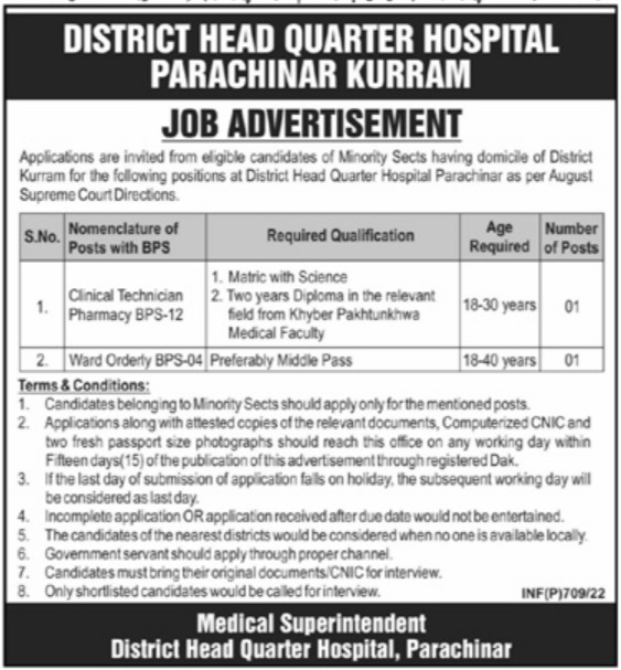 District Headquarter Hospital DHQ Parachinar Jobs 2022 2024 Job Advertisement Pakistan