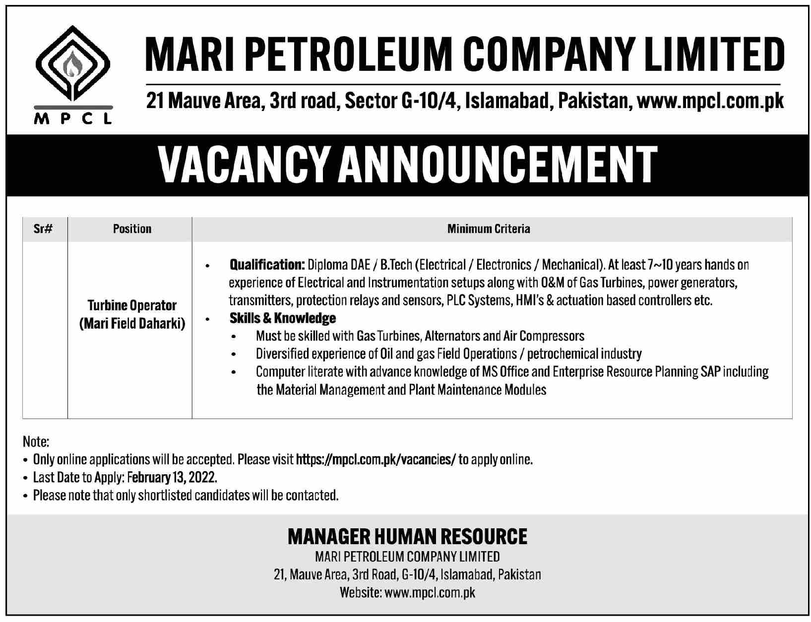 Mari Petroleum Company Limited Jobs 2022 2024 Job Advertisement Pakistan