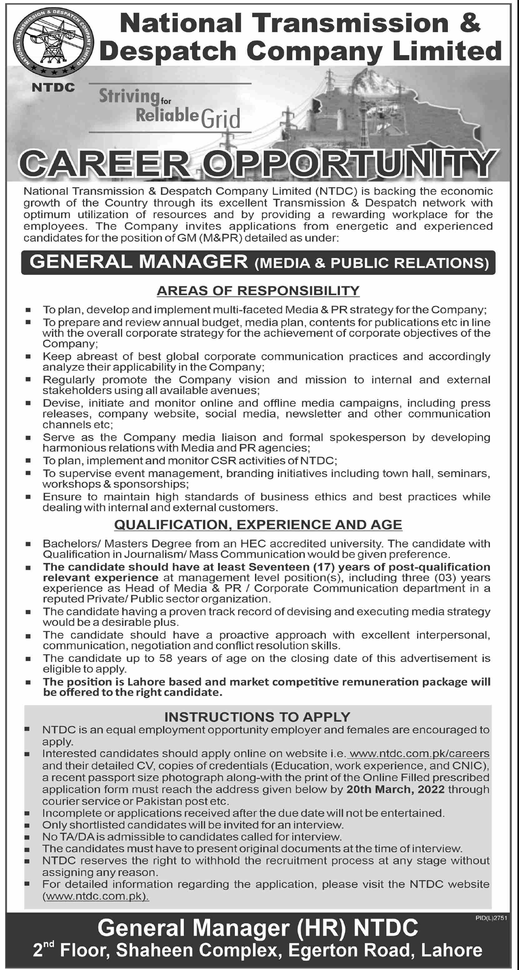 NTDC National Transmission & Despatch Company Jobs 2022 2024 Job Advertisement Pakistan