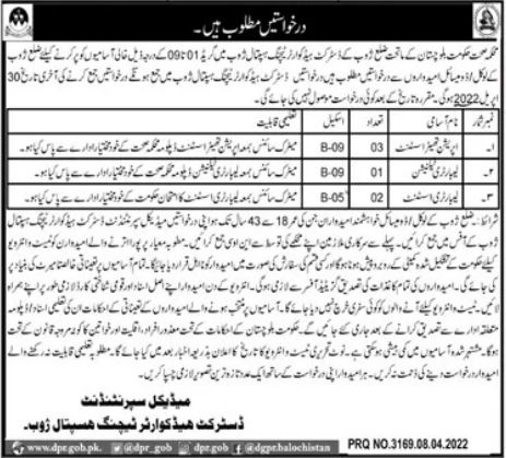 DHQ Hospital District Zhob Medical Jobs 2022 2025 Job Advertisement Pakistan