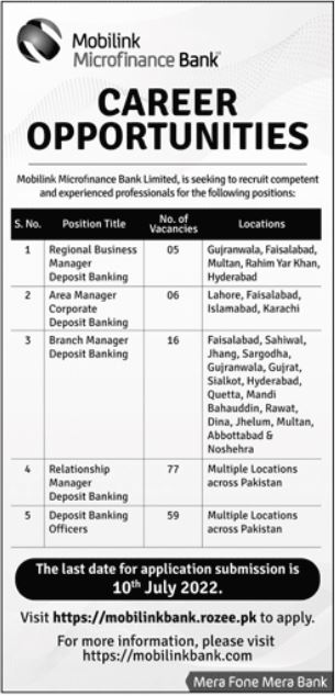 Mobilink Microfinance Bank Limited Management Jobs 2022 2025 Job Advertisement Pakistan